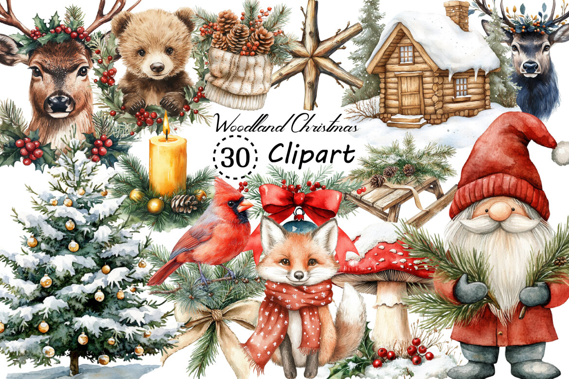 Woodland Christmas Clipart | Deeezy
