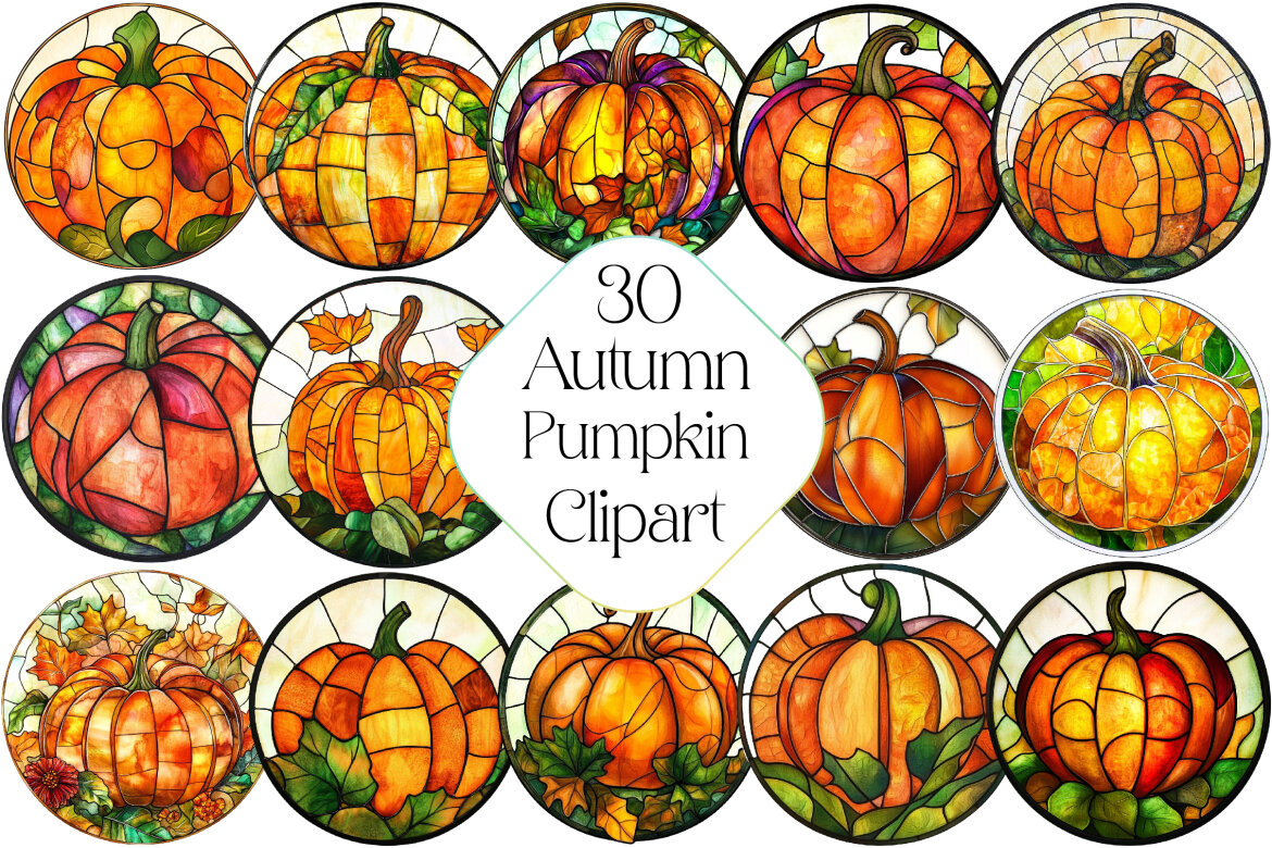 Stained Glass Autumn Pumpkin Clipart | Deeezy