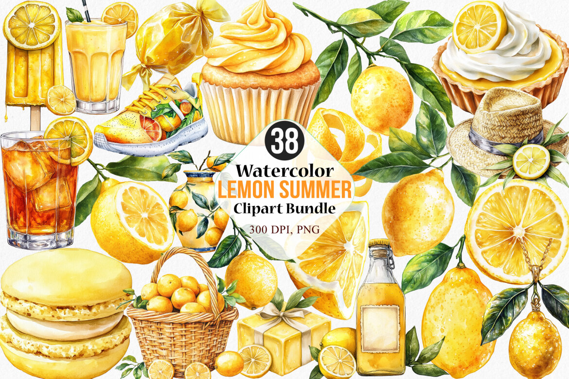 Watercolor Lemon Summer Clipart | Deeezy