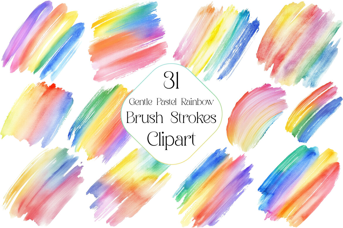 Gentle Pastel Rainbow Brush Strokes Clipart | Deeezy