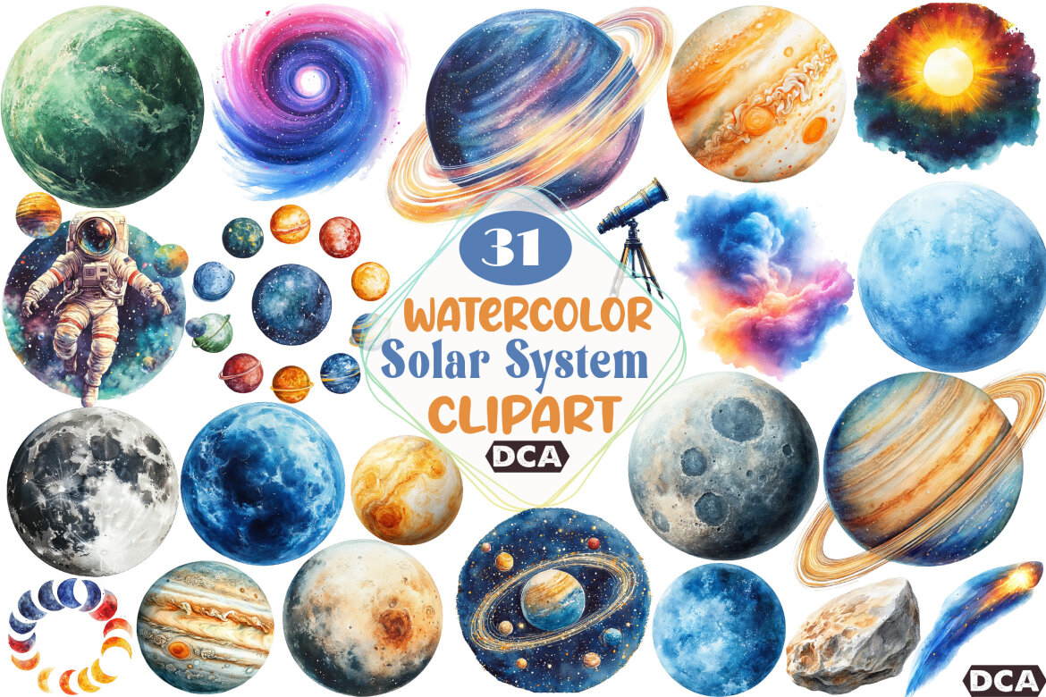 Watercolor Solar System Clipart | Deeezy