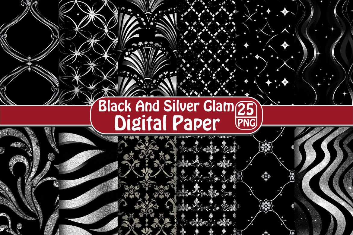 Black and Silver Glam Digital Paper | Deeezy