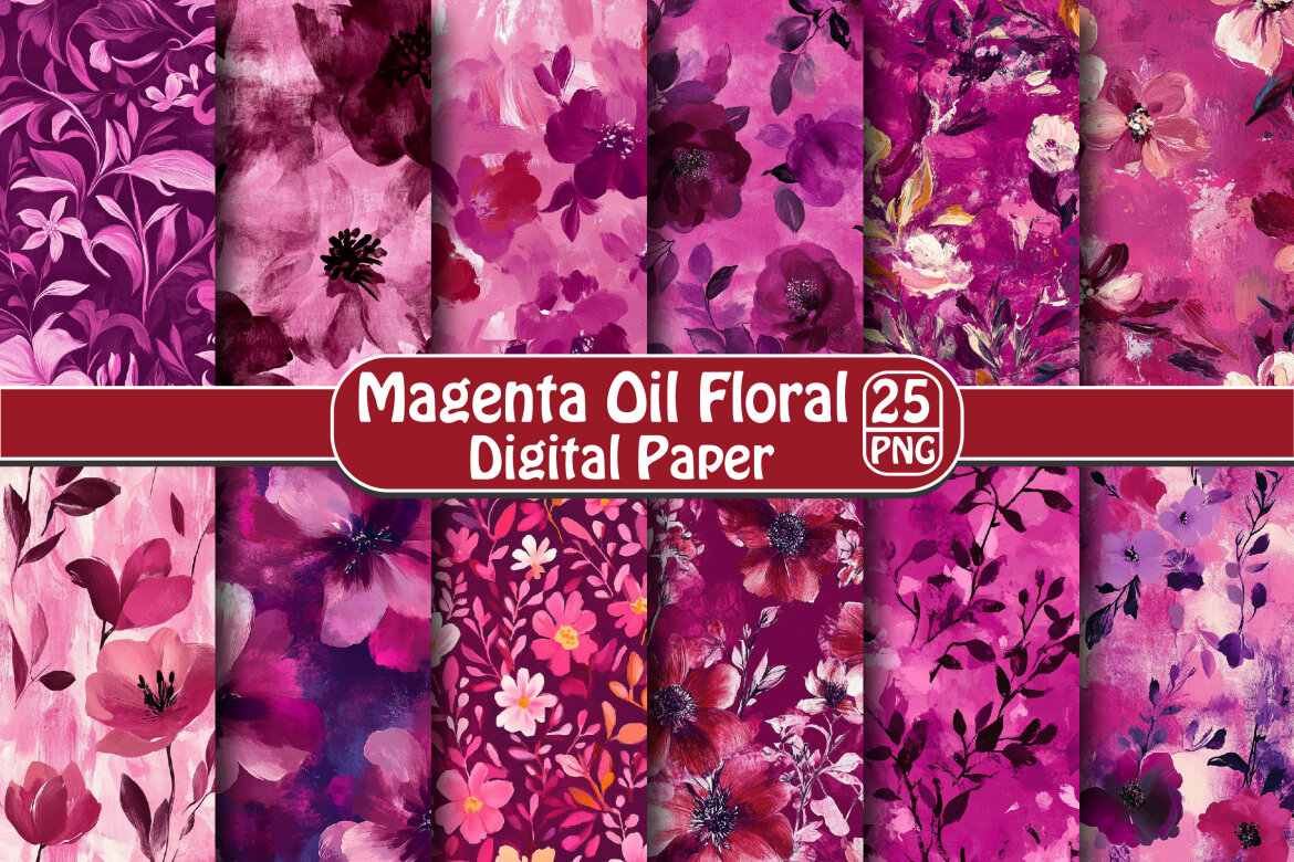 Magenta Oil Floral Digital Paper | Deeezy