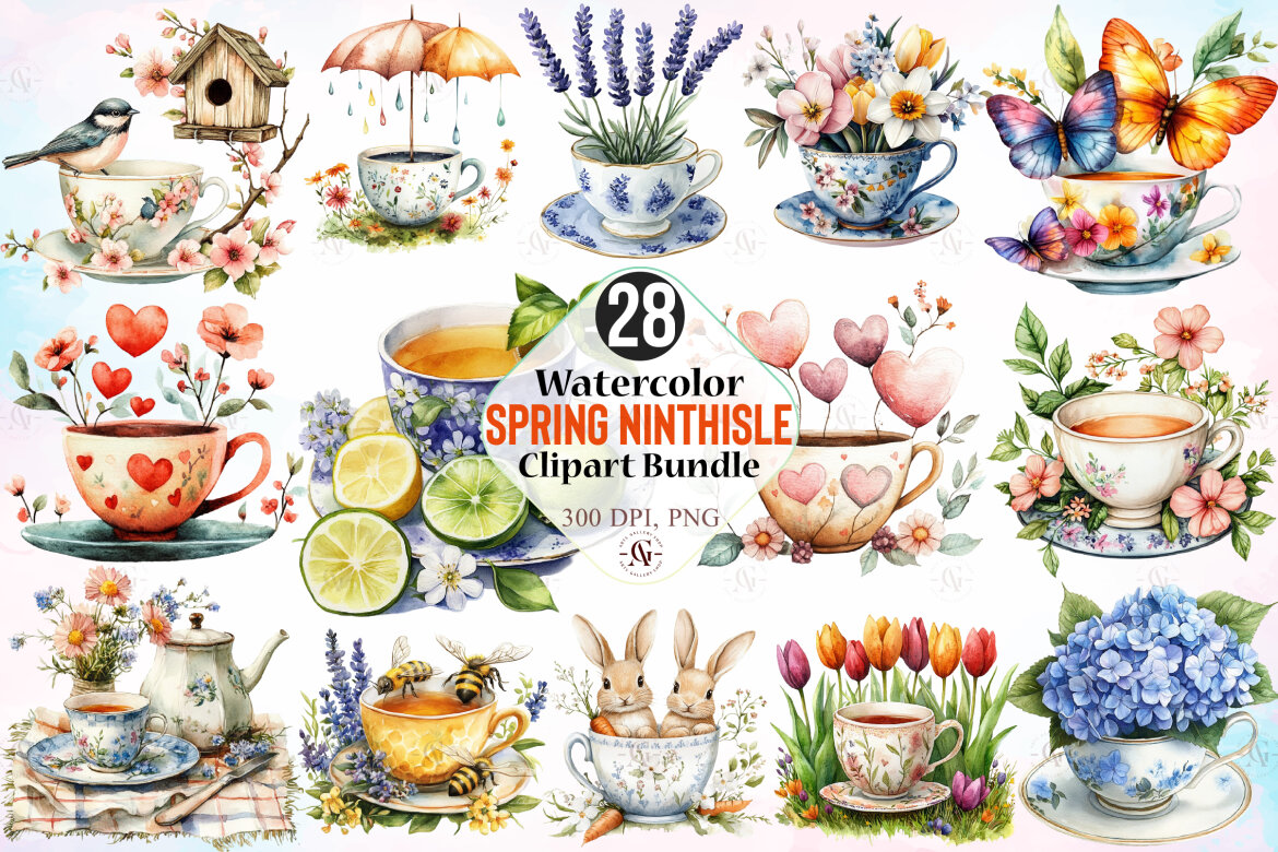Watercolor Spring Ninthisle Clipart | Deeezy