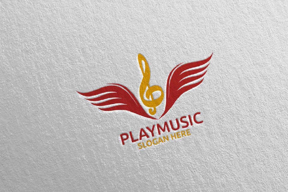 Wing Music Logo with Note and Play Concept 22 | Deeezy