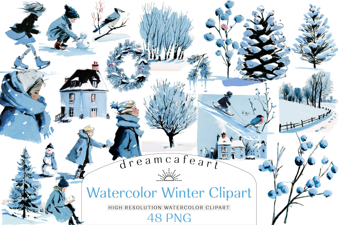 Watercolor Winter Clipart Collection | Deeezy