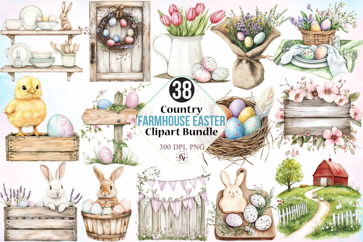 Country Farmhouse Easter Clipart Bundle | Deeezy