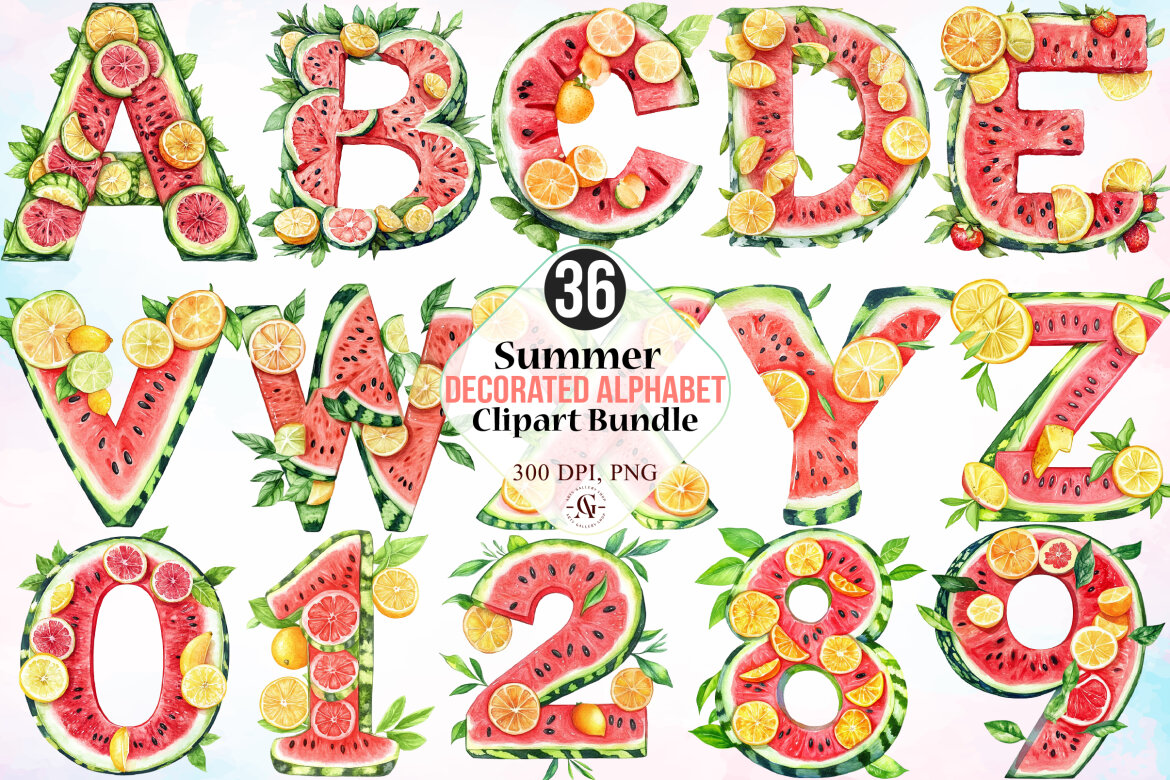 Summer Decorated Alphabet Clipart Bundle | Deeezy