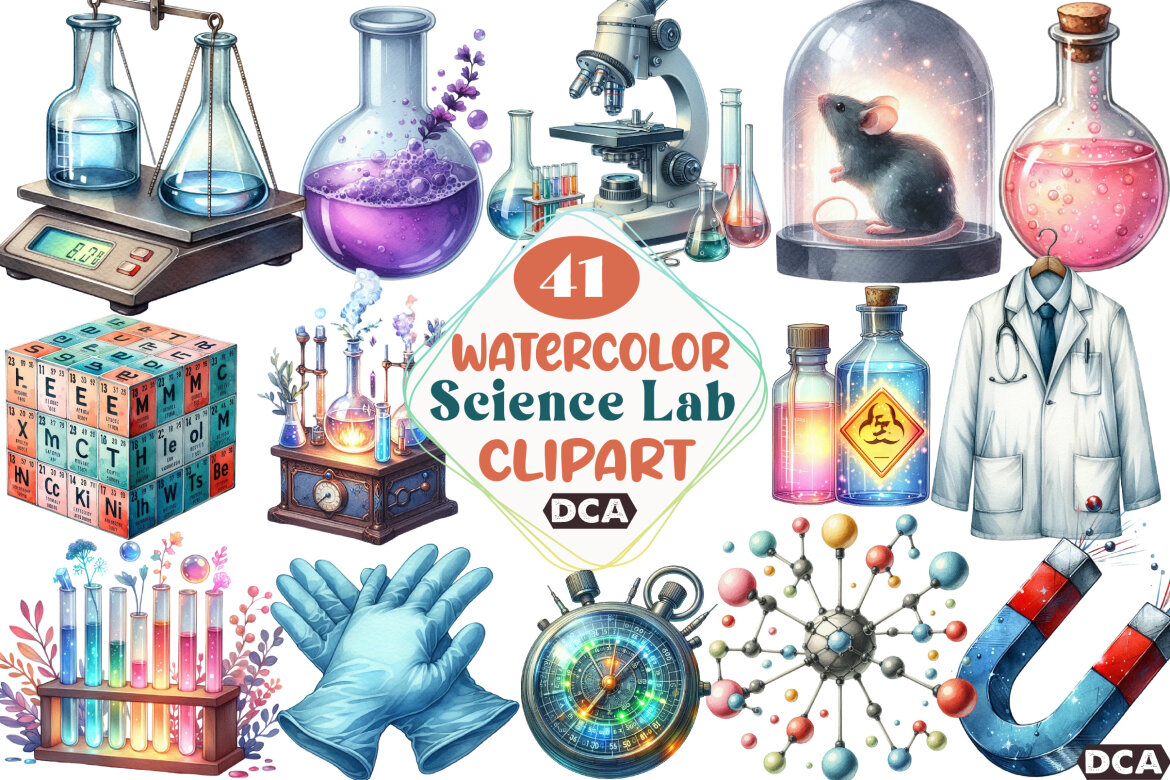 Science Lab Watercolor Clipart | Deeezy