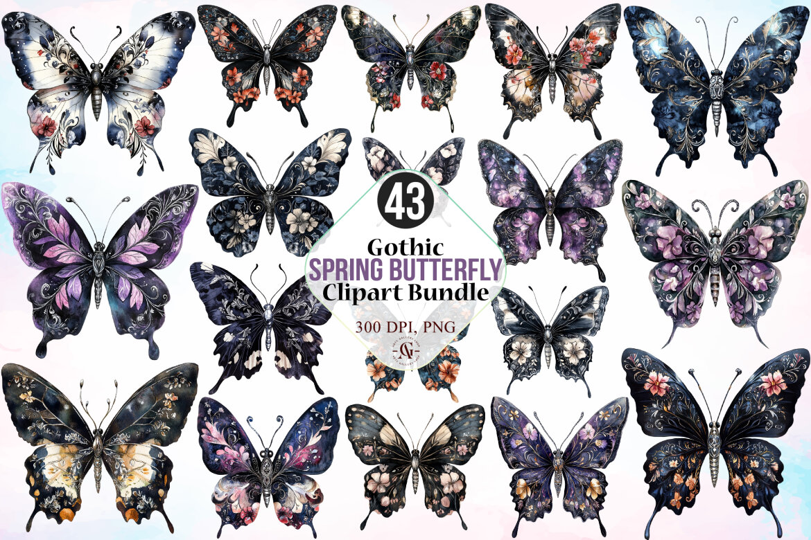 Gothic Spring Butterfly Clipart Bundle | Deeezy
