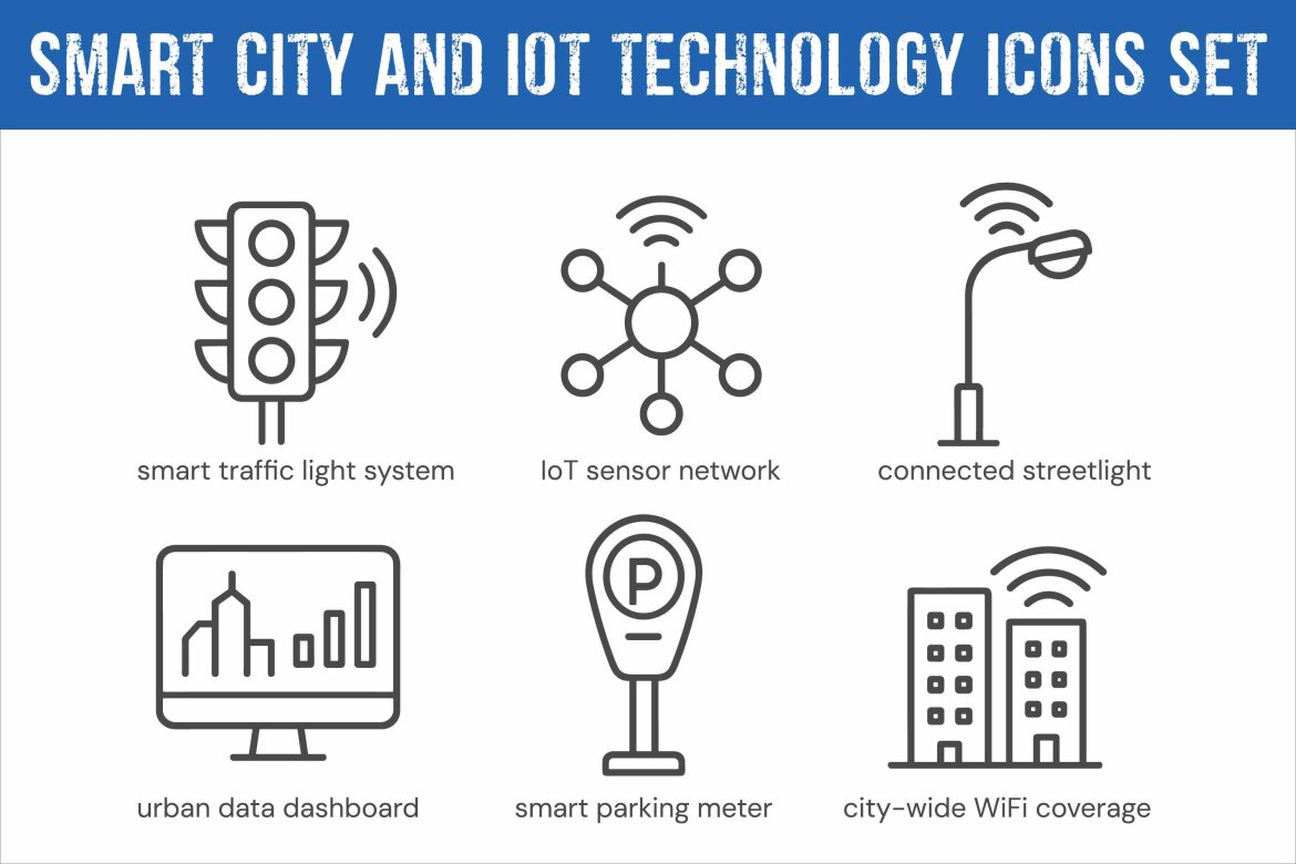 Smart City and IoT Technology Icon Set – Urban Innovation and ...