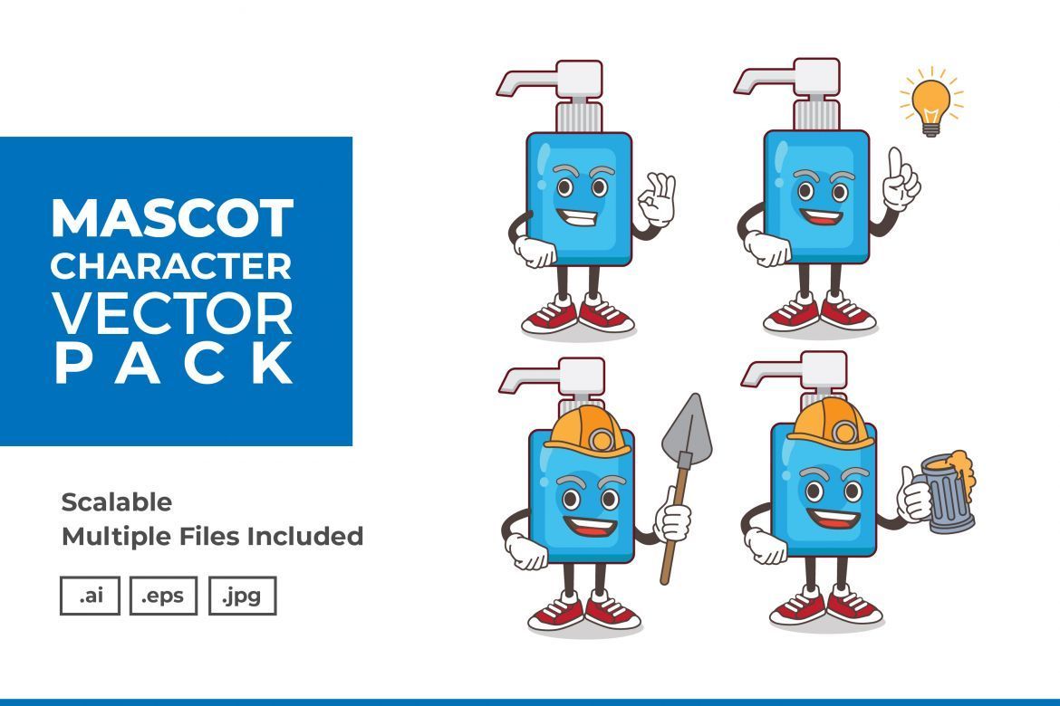 Hand Sanitizer Mascot & Sticker Character Vector Pack | Deeezy