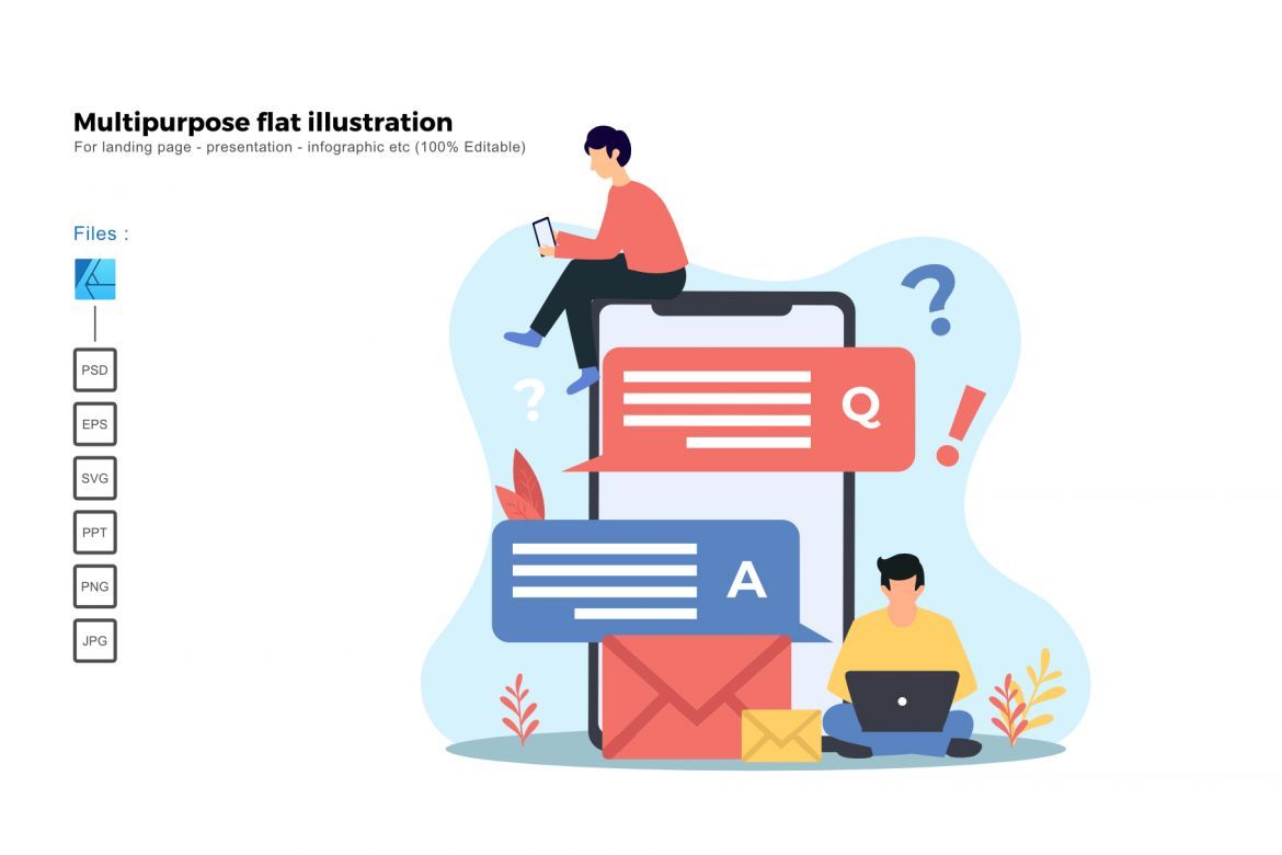 Multipurpose modern flat illustration design question and answer | Deeezy
