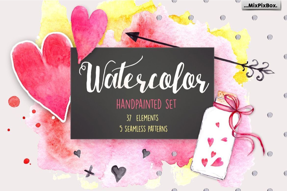 Hearts and Love Watercolor Clipart | Deeezy