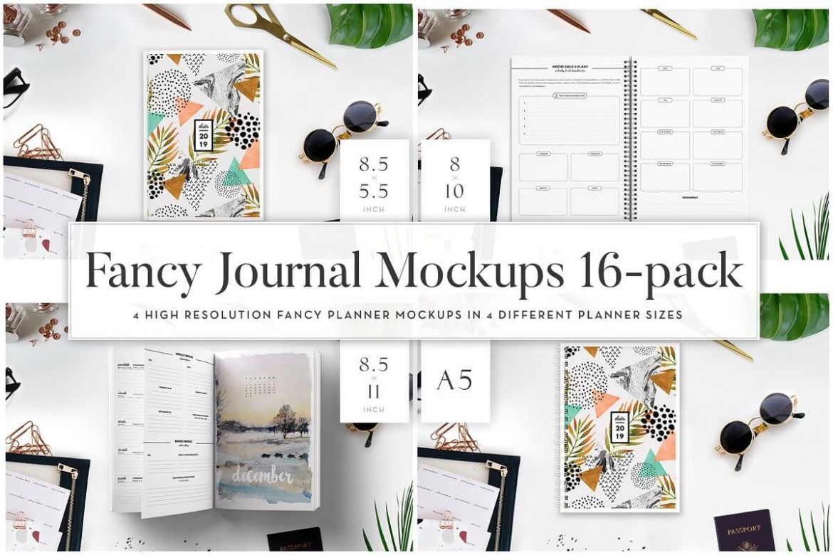 Fancy Journal – Notebook – Planner Mockups (16 in 1) | Deeezy