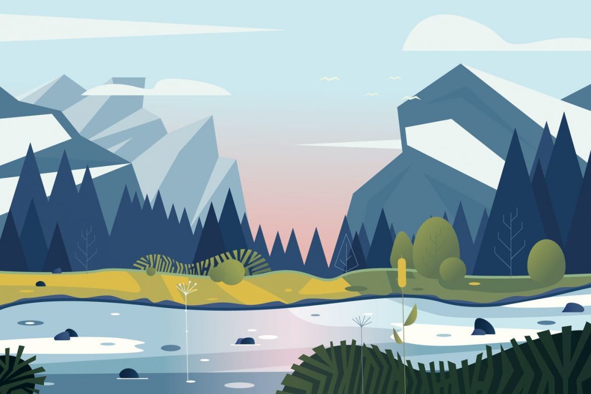 Vector landscape with mountains and forest | Deeezy