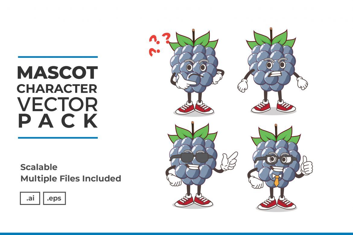 Dewberries Fruit Mascot & Sticker Character Vector Pack | Deeezy