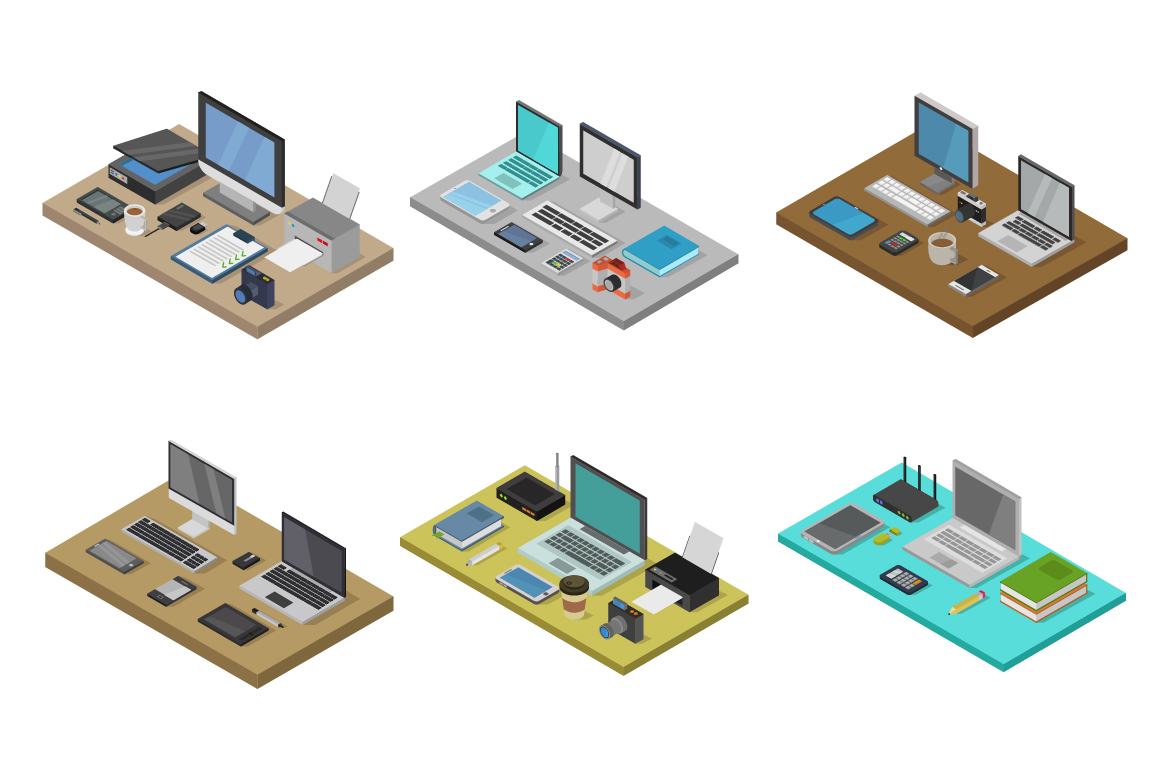 6 isometric interior set - office desk 1 | Deeezy