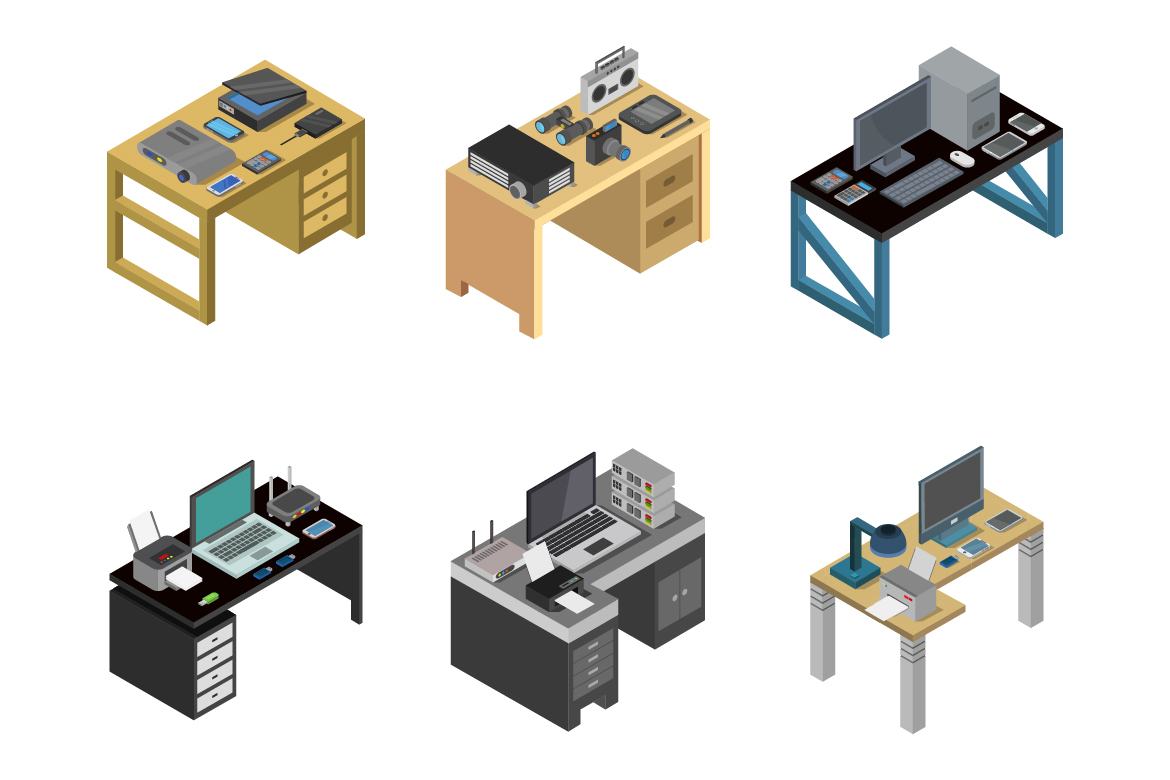 6 isometric interior set - office desk 6 | Deeezy