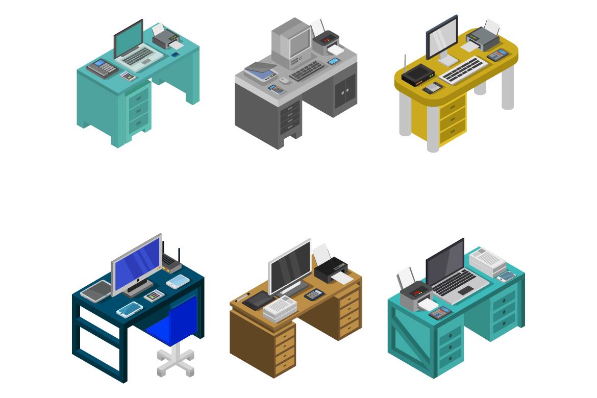 6 isometric interior set - office desk 8 | Deeezy