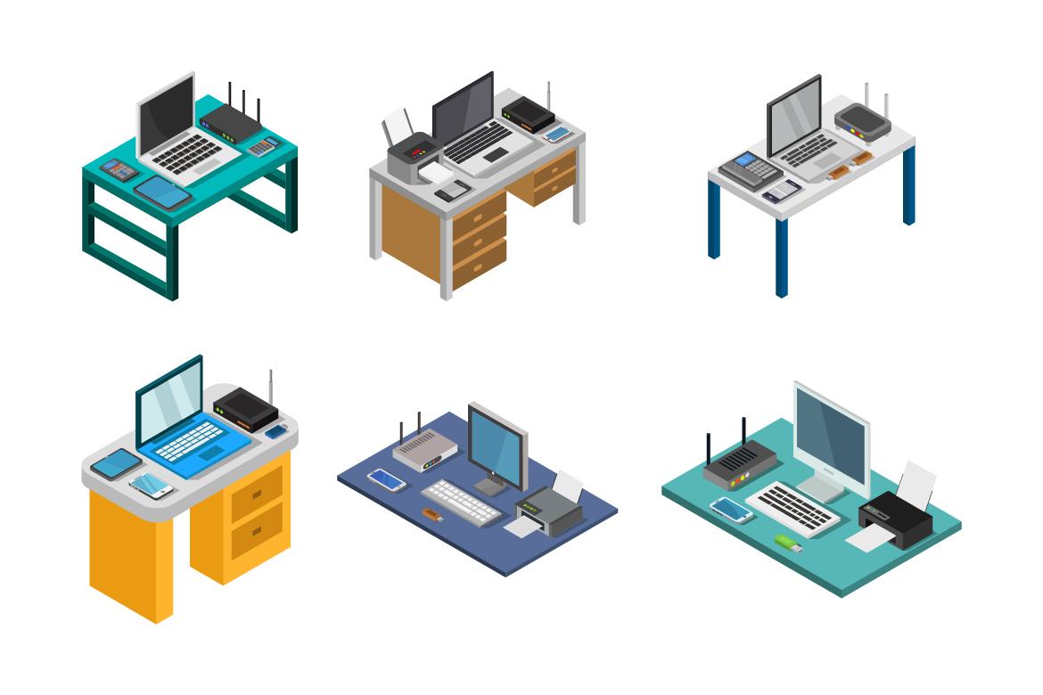 6 isometric interior set - office desk 10 | Deeezy