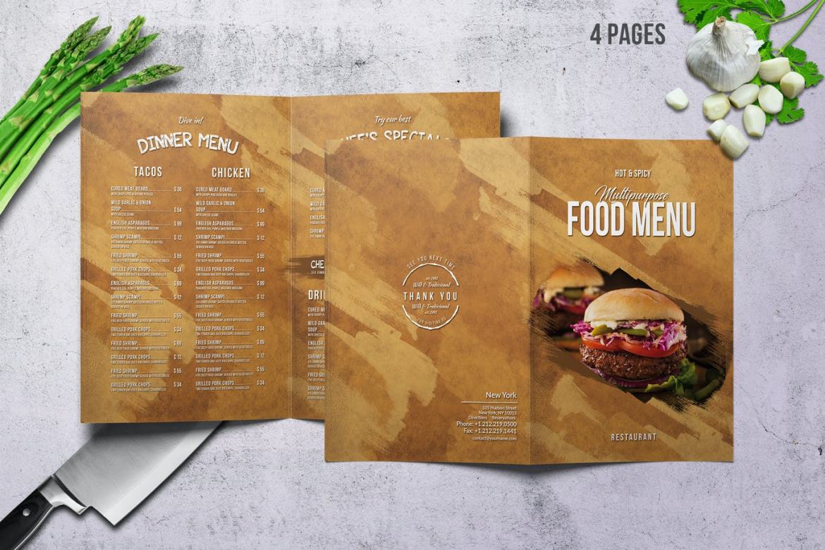 Multipurpose Food Menu - Bifold - A4 & US Letter | Deeezy