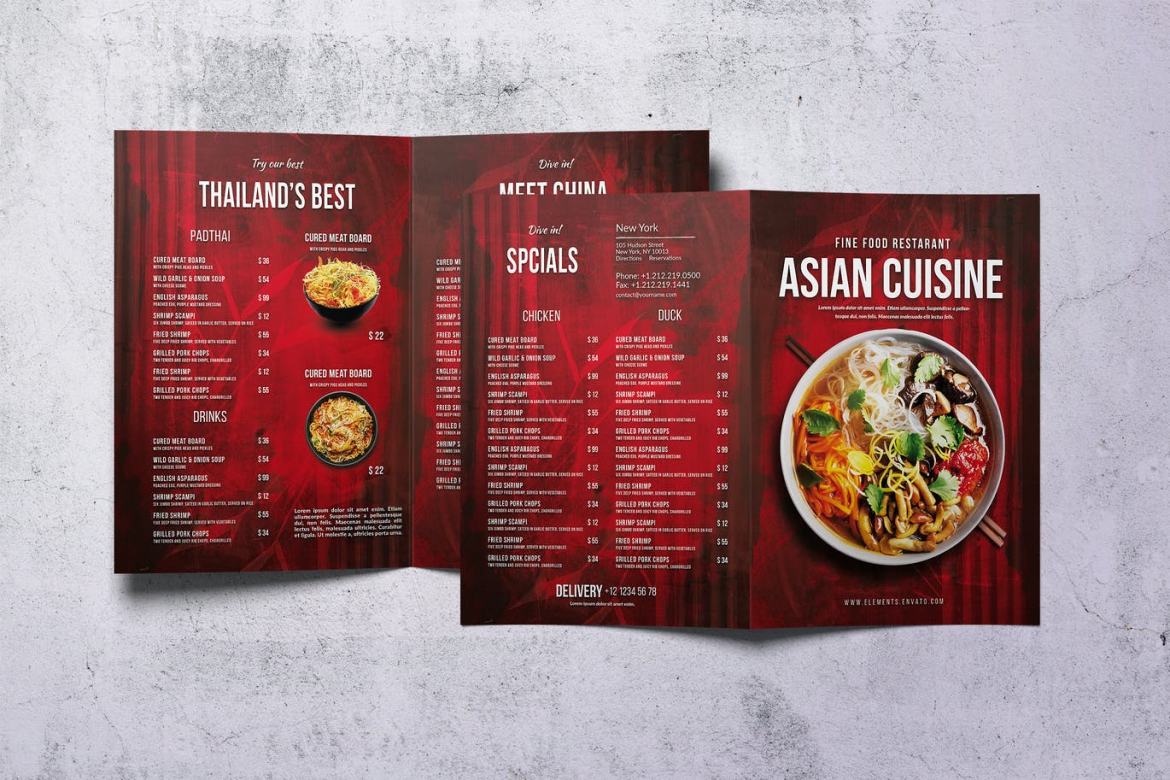 Thai Cuisine Food Menu Bifold A4 Us Letter Deeezy - vrogue.co