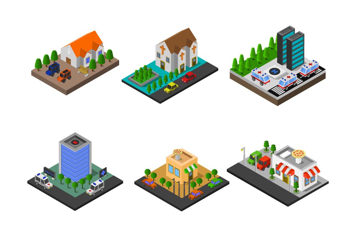6 isometric buildings set - various 1 | Deeezy