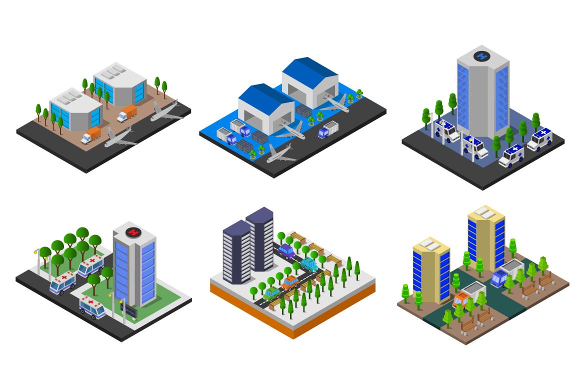 6 isometric buildings set - various 5 | Deeezy