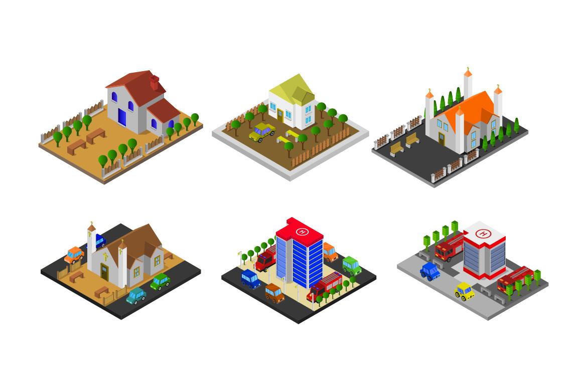 6 isometric buildings set - various 16 | Deeezy