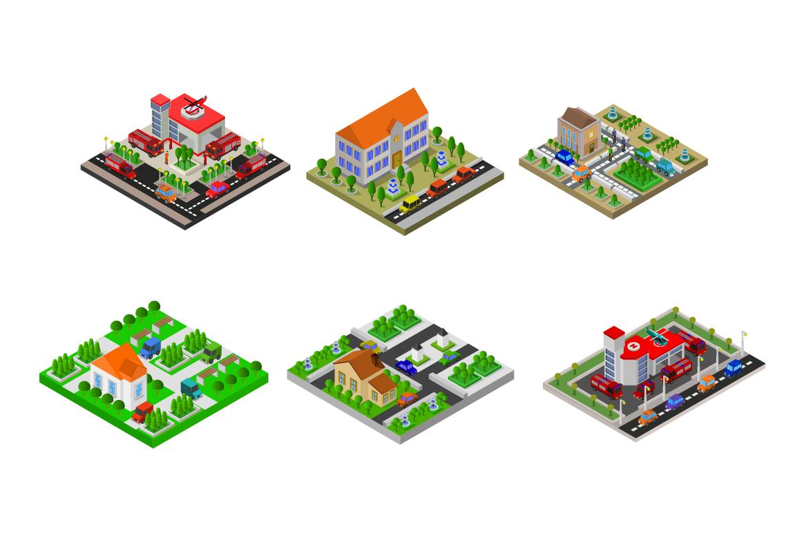 6 isometric buildings set - various 20 | Deeezy