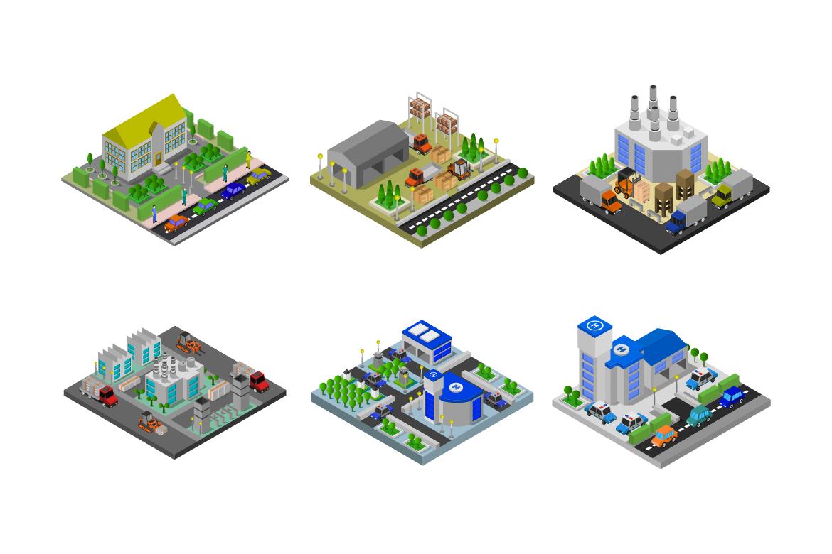 6 isometric buildings set - various 21 | Deeezy