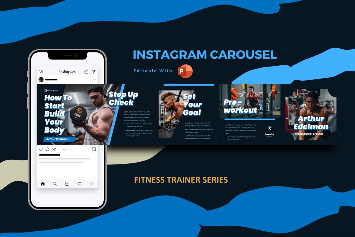 Gym trainer instagram carousel powerpoint template | Deeezy Gym trainer instagram carousel powerpoint template | Deeezy