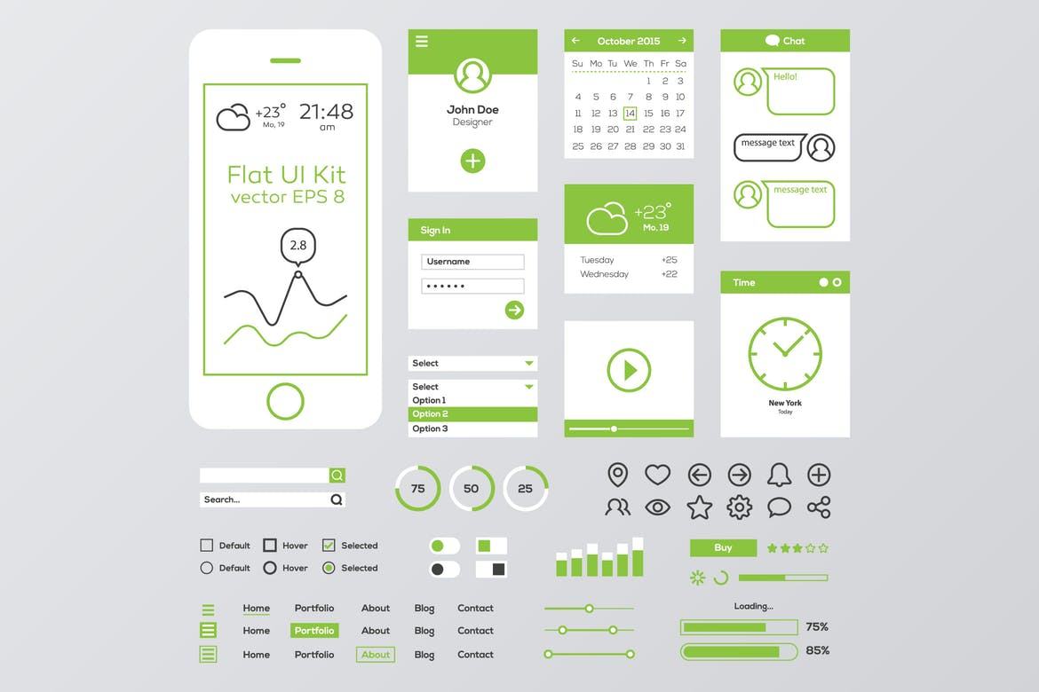 Green & White Flat Mobile Web UI Kit | Deeezy Green & White Flat Mobile Web UI Kit | Deeezy