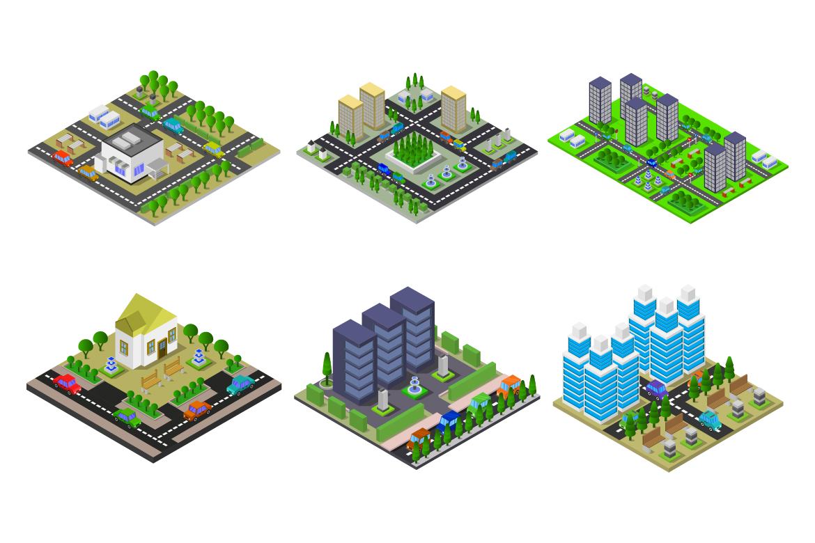 6 isometric buildings set - various 42 | Deeezy