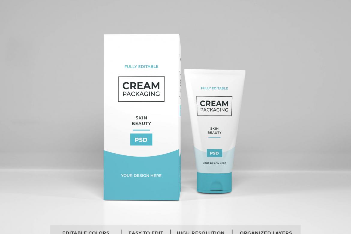 Realistic Cosmetic Cream Packaging Mockup Template | Deeezy