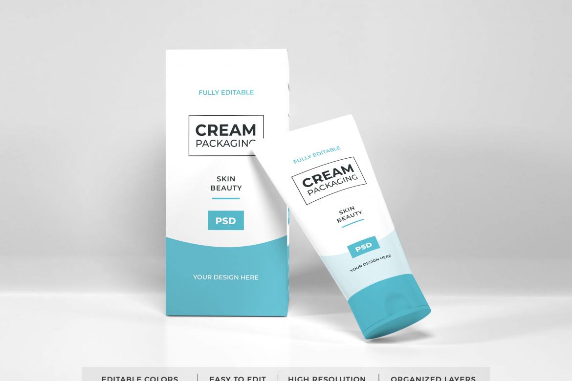 Realistic Cosmetic Cream Packaging Mockup Template | Deeezy