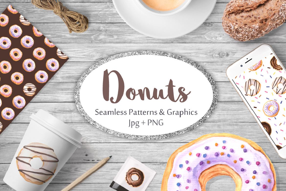 Watercolor Donuts Patterns & Graphics | Deeezy