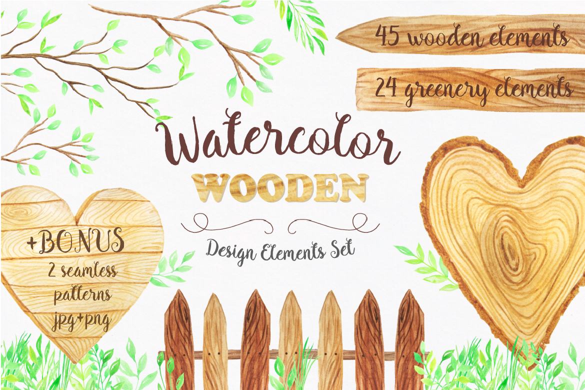 Watercolor Wooden Design Set | Deeezy