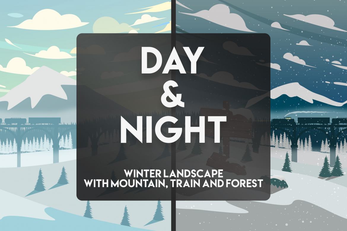 Winter landscape with mountain, train and forest | Deeezy