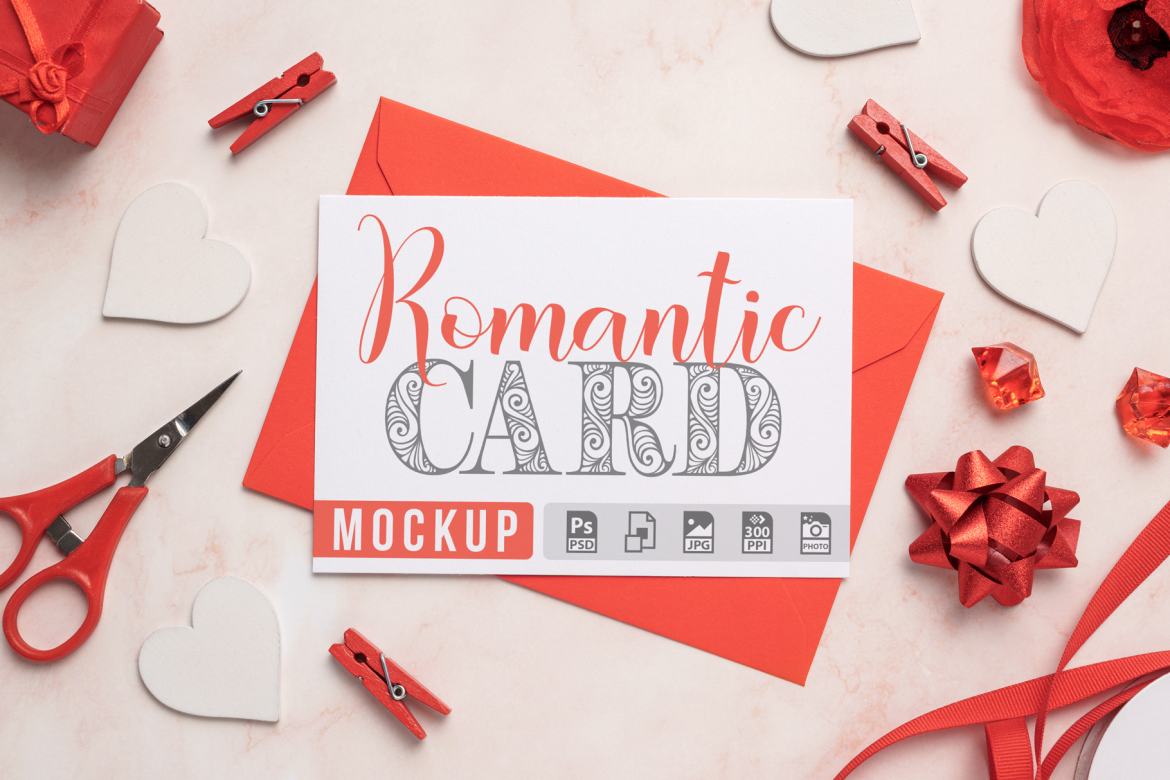 Romantic Card with Envelope Mockup | Deeezy