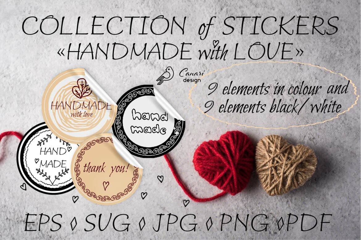 Collection of Stickers "Hand Made with Love" vector | Deeezy