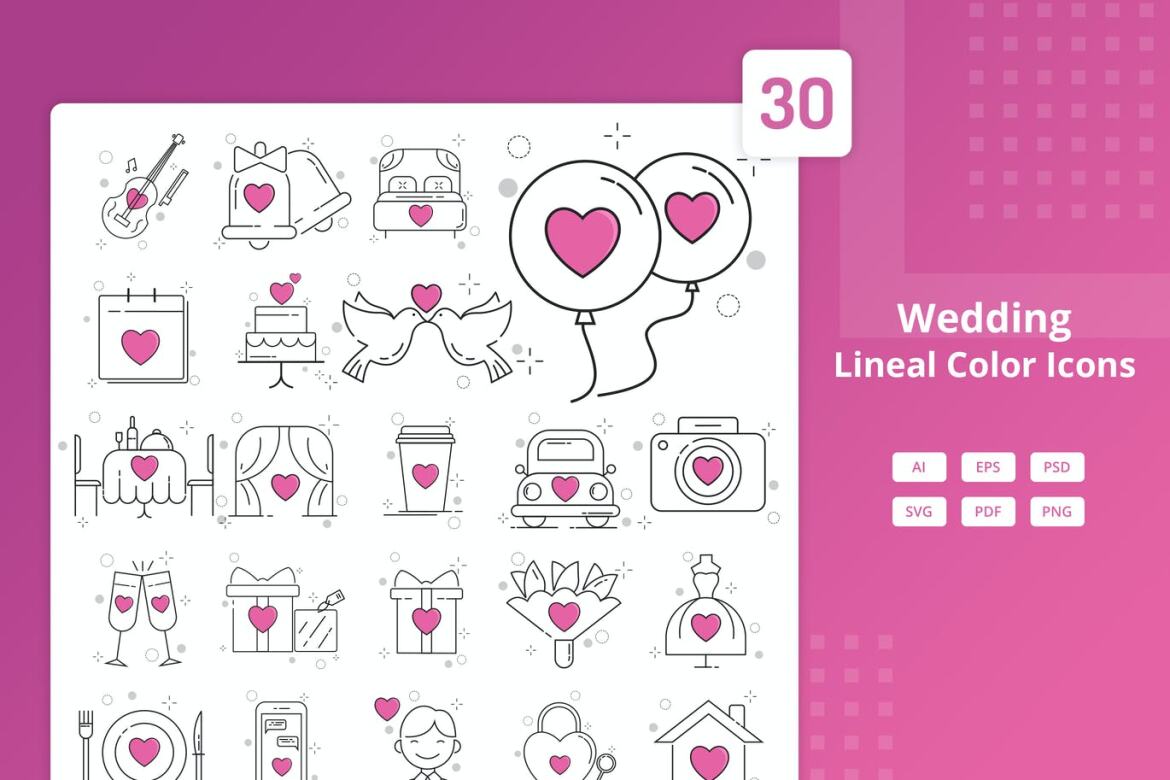 30 Wedding - Lineal Color Icons | Deeezy