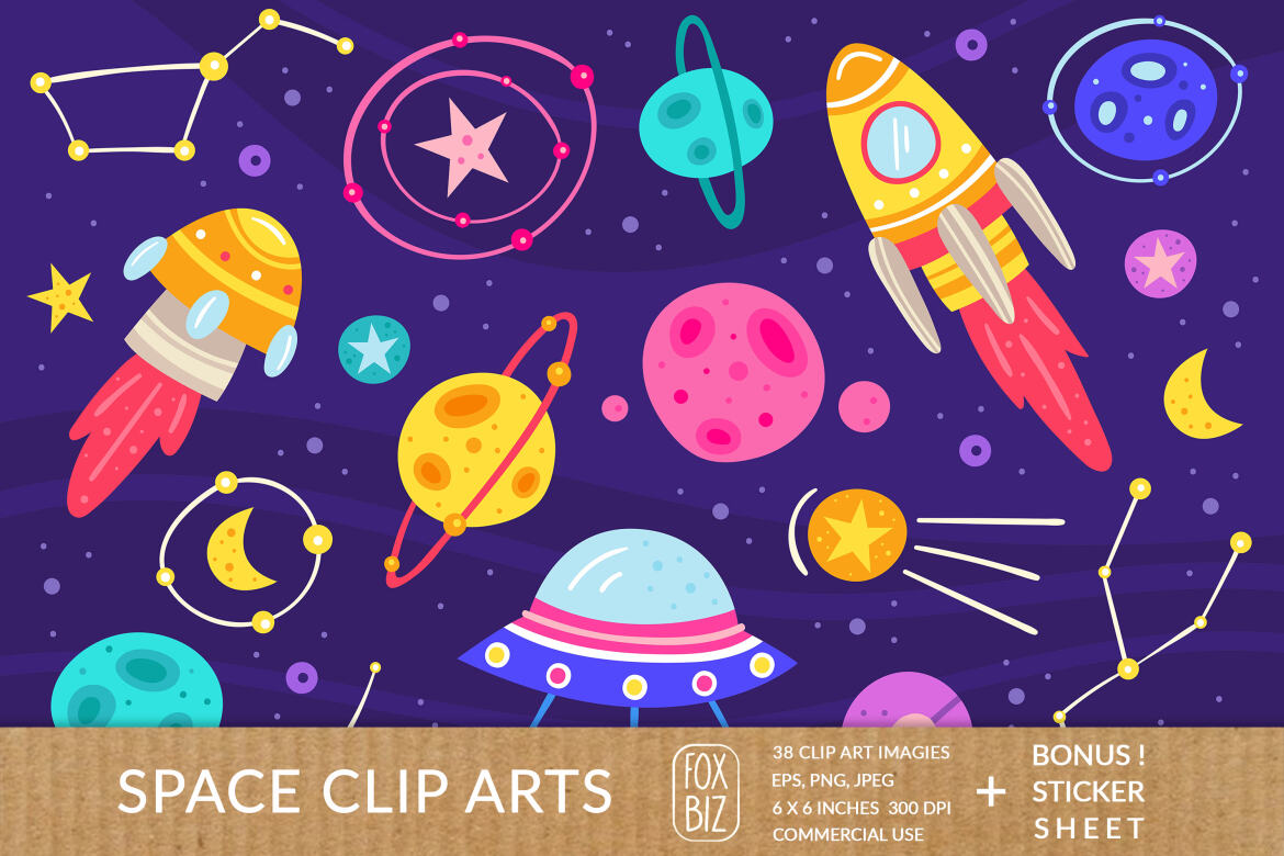 Space clipart. Spaceship, planet, alien, star, moon. | Deeezy