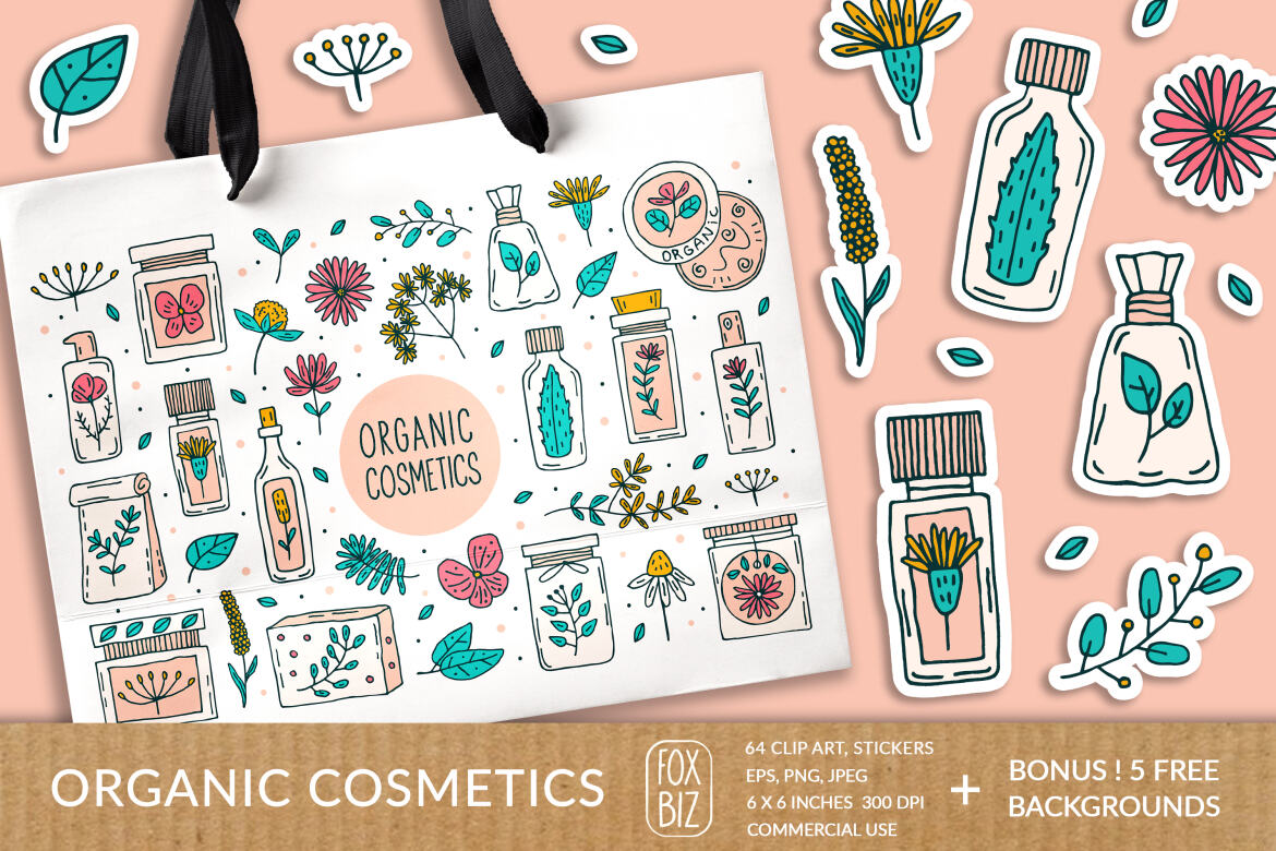 Organic cosmetics. Vector prints, stickers, backgrounds. | Deeezy