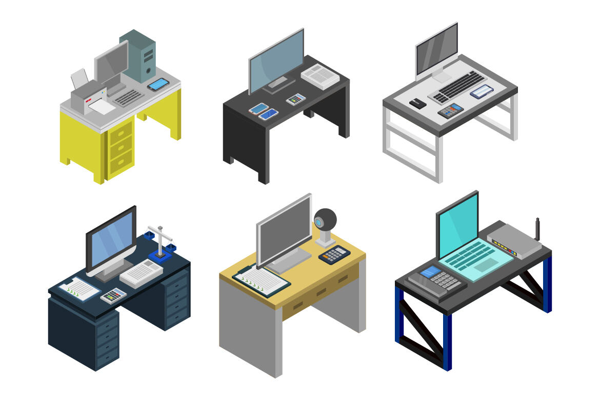 isometric office desk | Deeezy