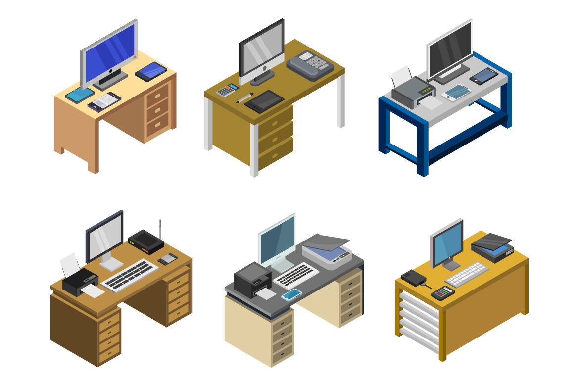 isometric office desk | Deeezy