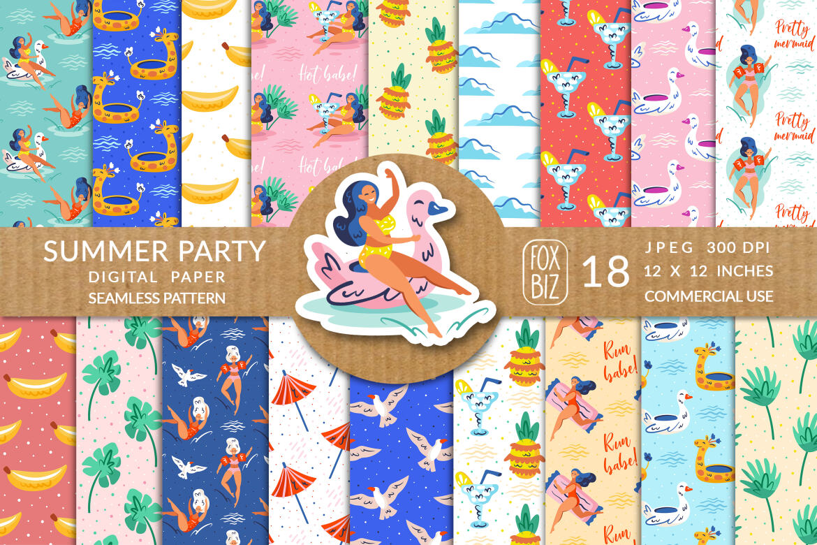 Summer girls, pool party. Seamless pattern, digital paper. | Deeezy