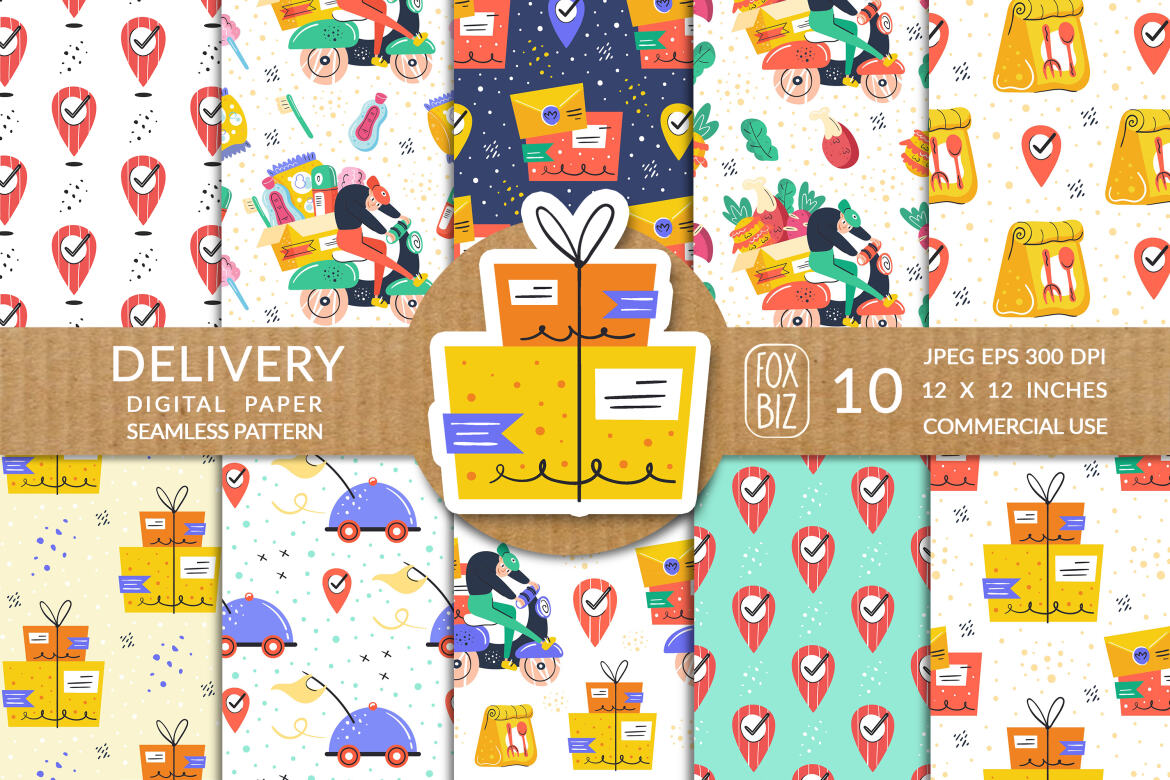 Delivery prints. Vector seamless patterns, digital paper | Deeezy