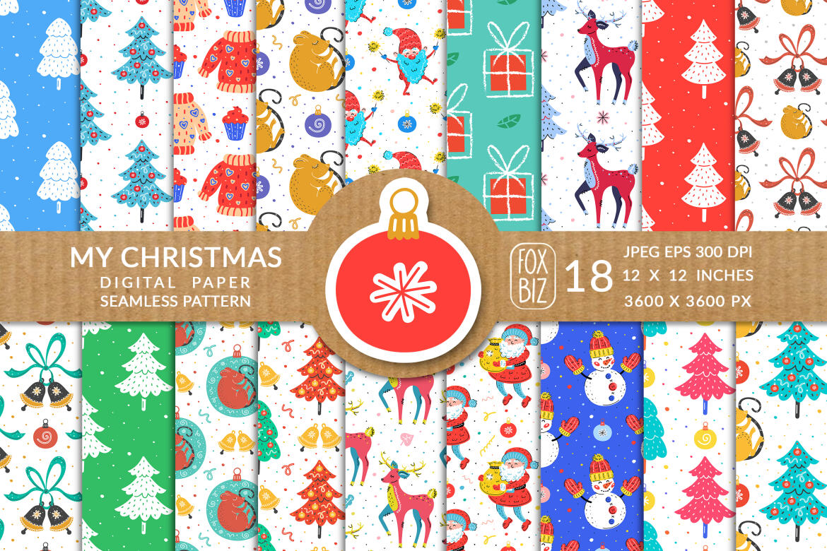 Christmas seamless patterns, digital paper | Deeezy
